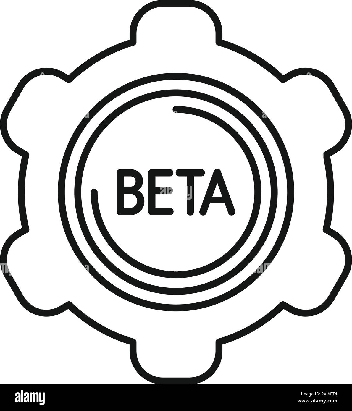 Simple line icon of a gear with beta written inside, representing the ...