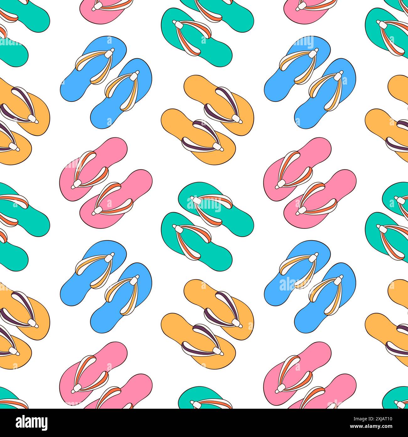 Seamless pattern with flip-flops summer shoes in cartoon style. Slippers design for wallpaper ...
