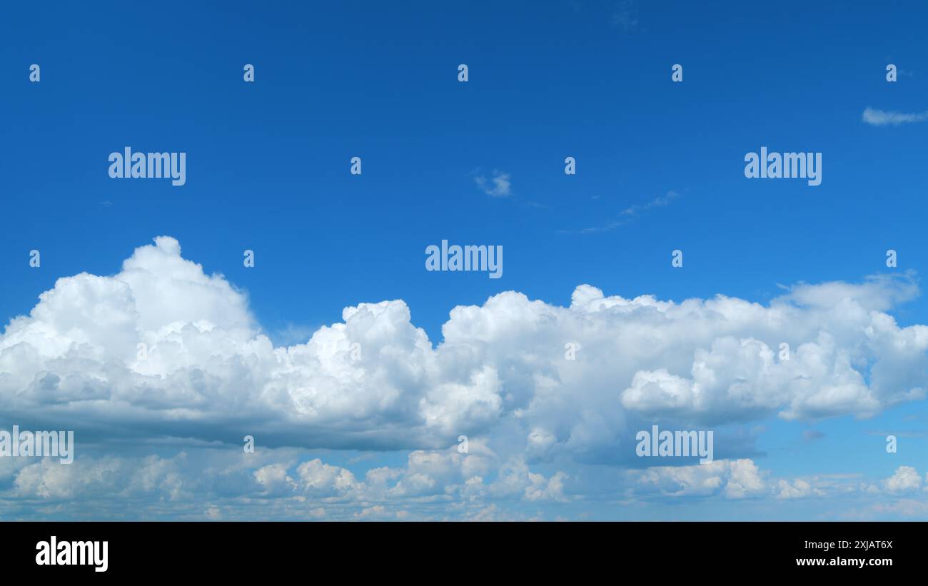 Time lapse. Blue sky white puffy fluffy clouds billow in high space. Sky with clouds weather ...
