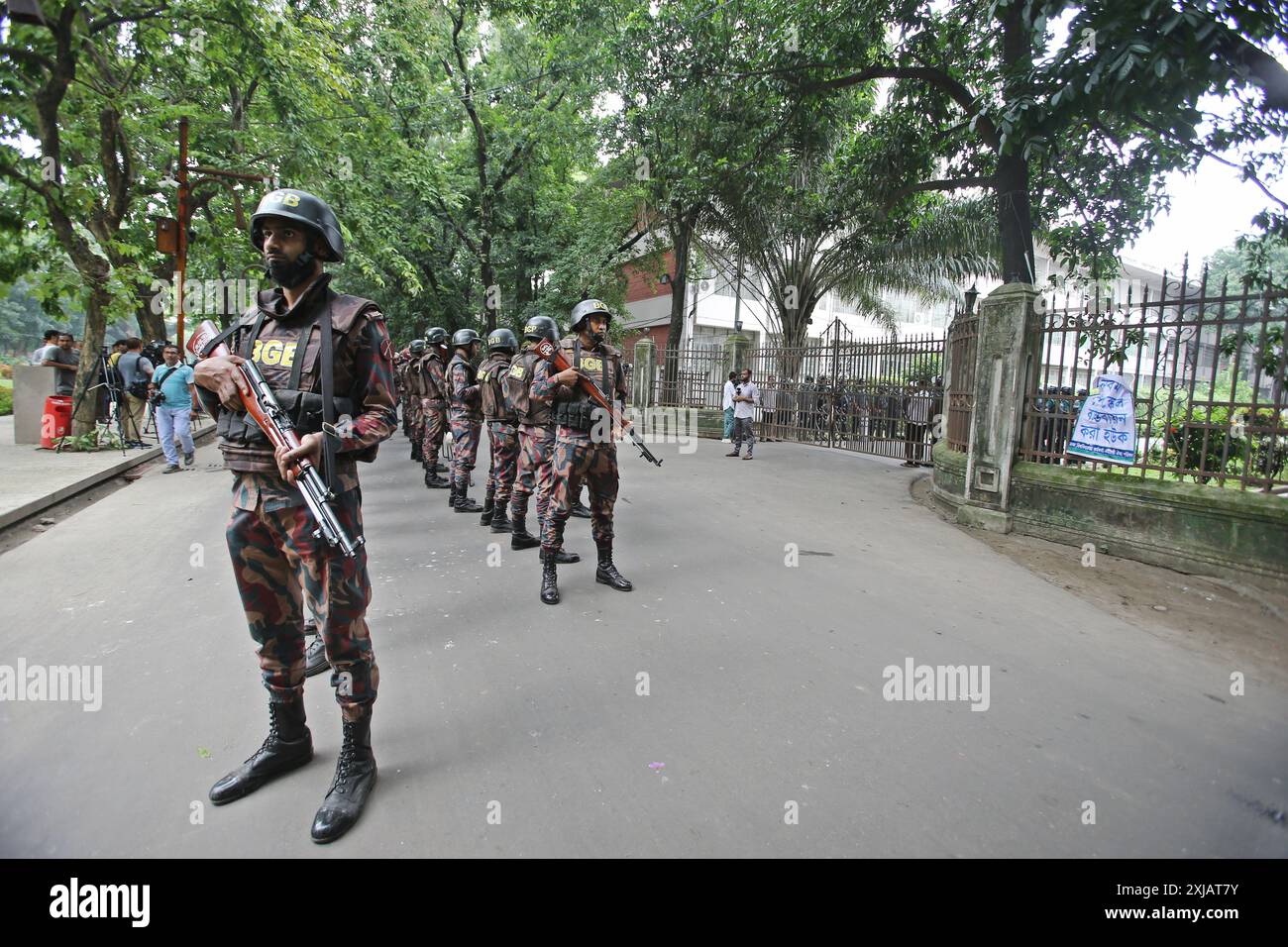 Border Guard Bangladesh (BGB) personnel stand guard at Dhaka University ...