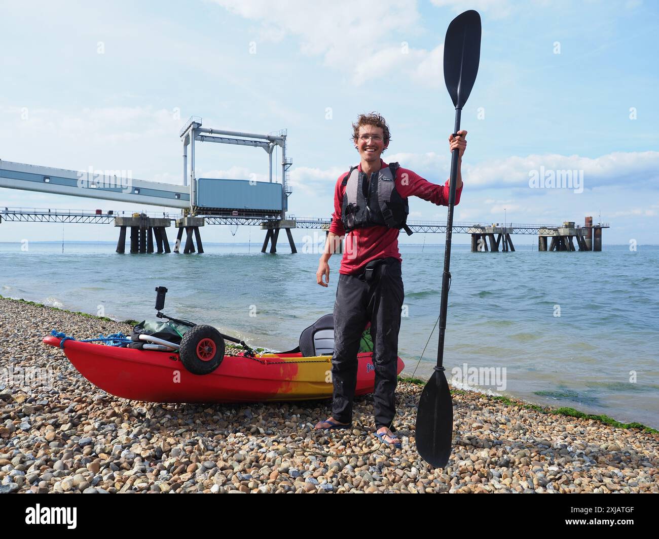 Sheerness, Kent, UK. 17th July, 2024. YouTuber Ed Pratt (famous for unicycling around the world ...