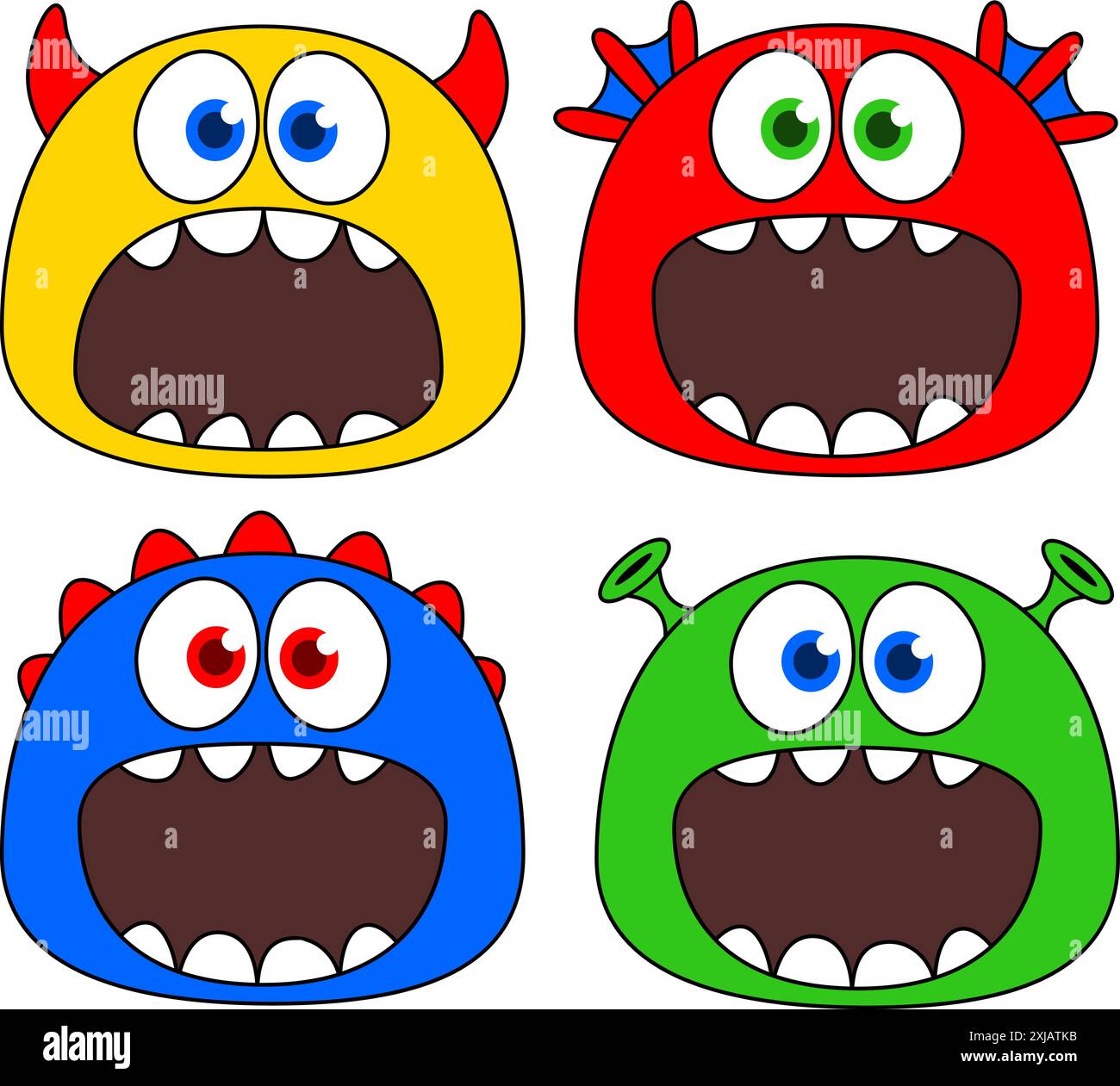 Cartoon monsters faces set. Halloween vector Illustration design ...