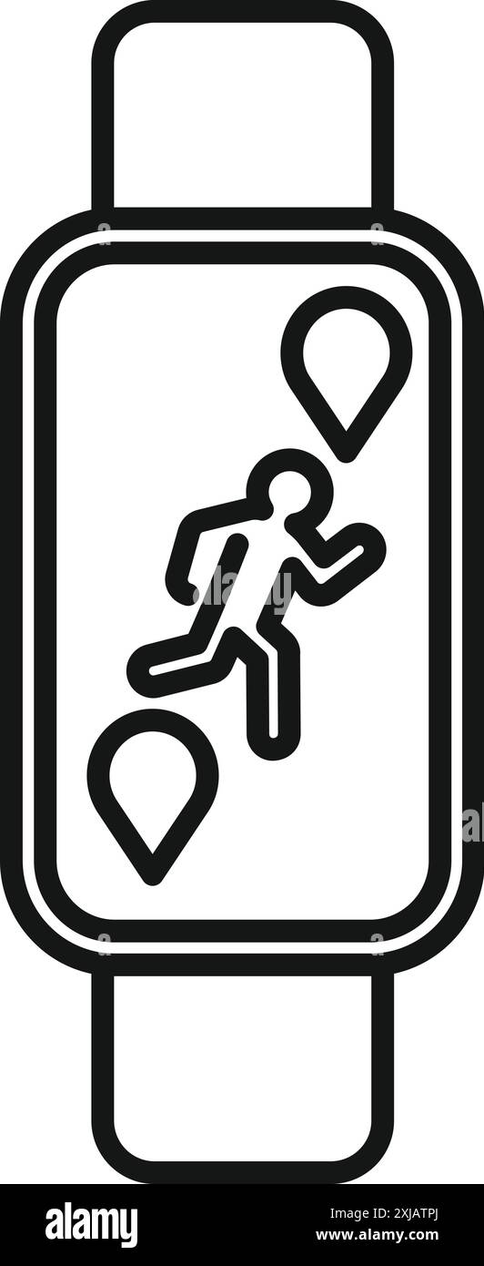 Line icon depicting a smart watch showing a running man and location ...