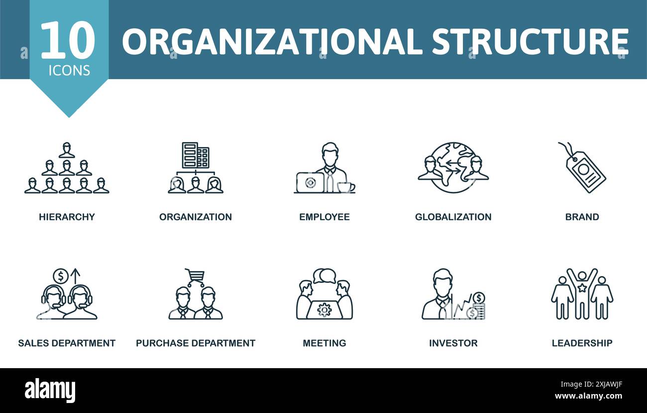 Organizational Structure Thin Line Icon Set Hierarchy Organization