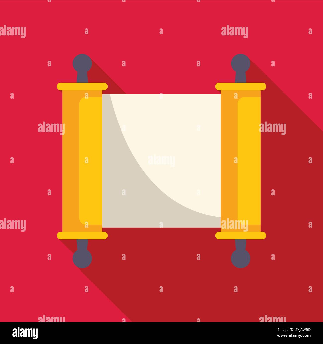 Blank ancient scroll hanging on a red wall, representing history ...