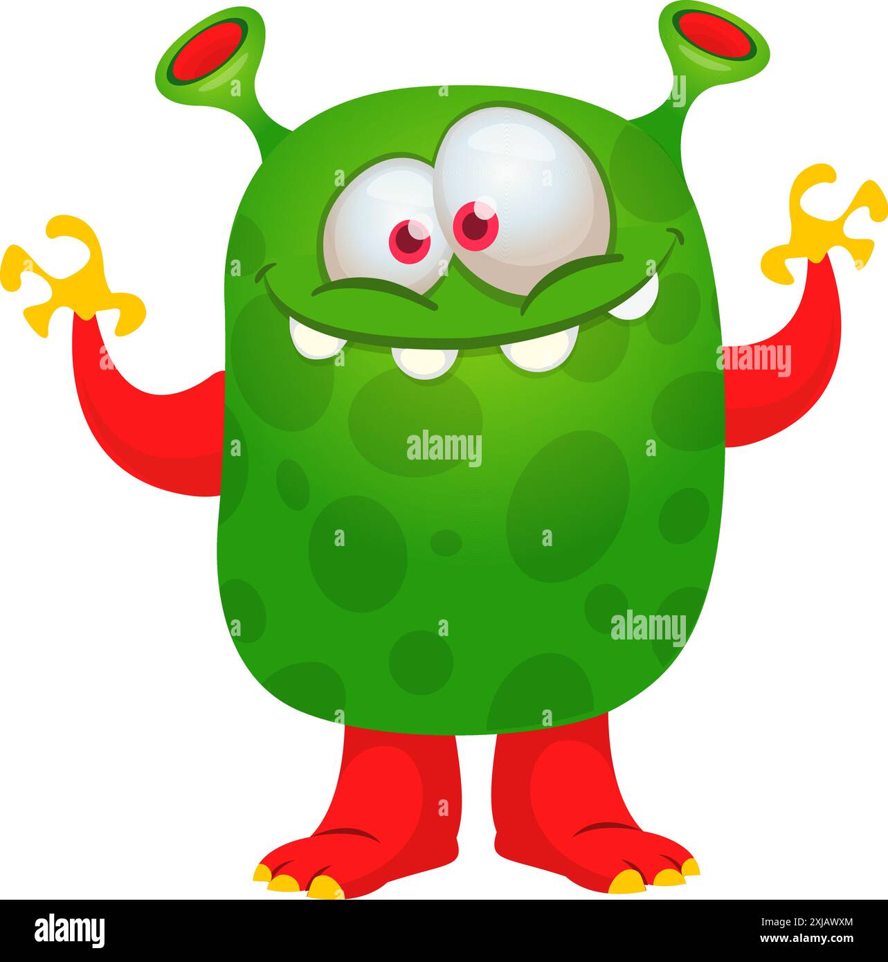 Happy cartoon alien creature waving hands. Halloween vector ...
