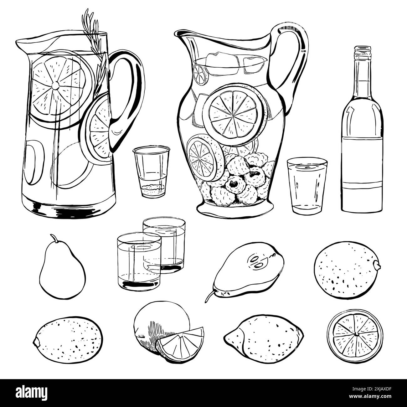 Summer refreshments with fruits and berries. Sangria and raspberry and ...