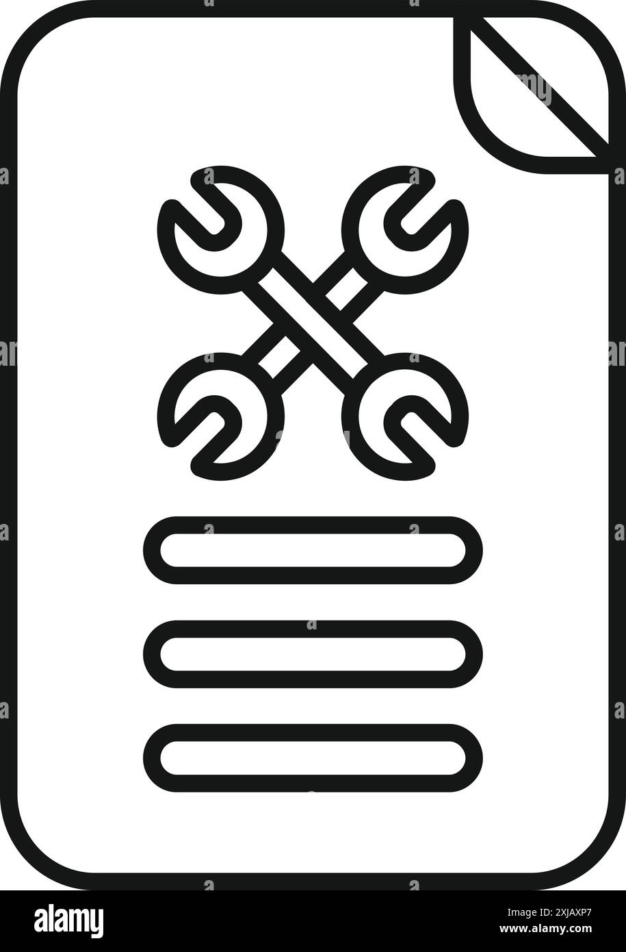 Linear icon of a technical support document showing troubleshooting and ...