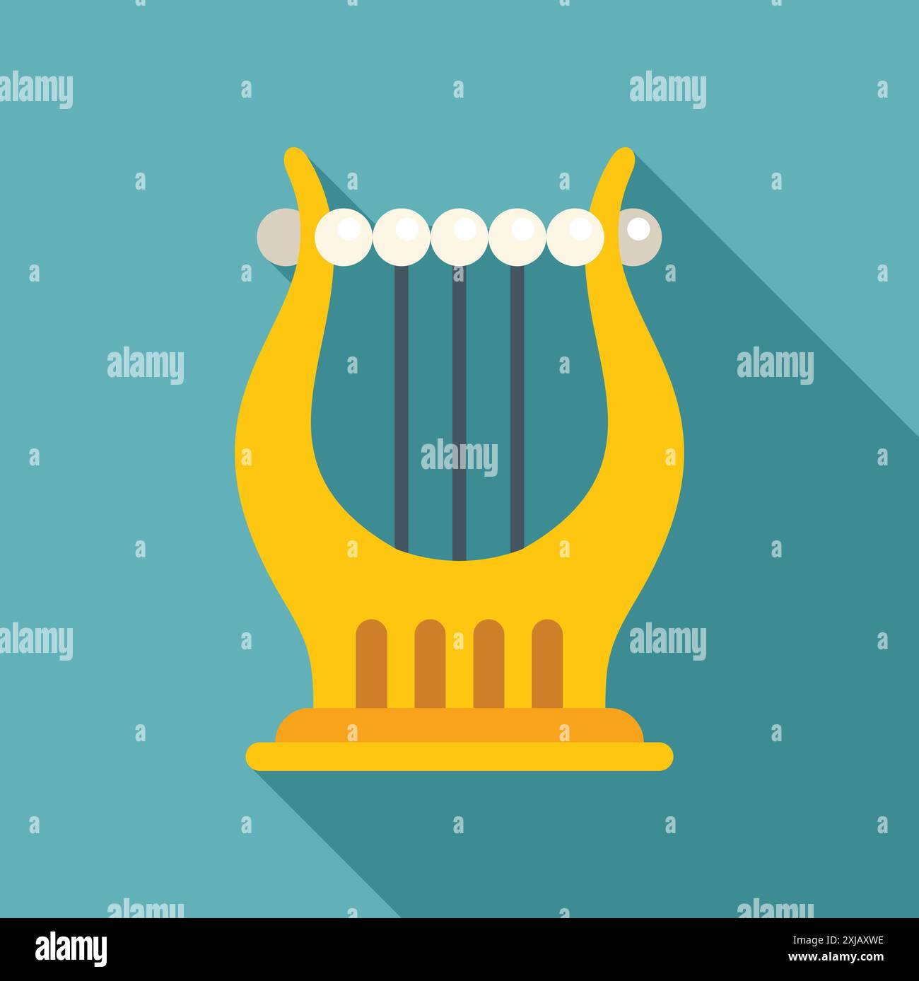 Golden harp standing on blue background, musical instrument of ancient ...