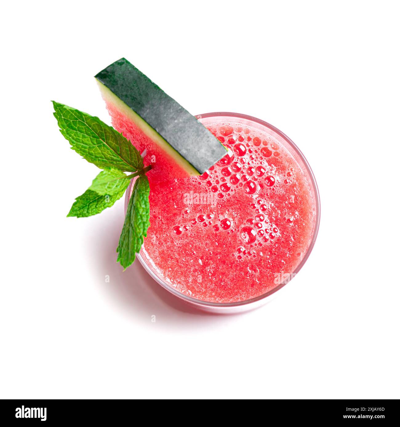Fresh watermelon juice with mint leaf in glass isolated on white ...