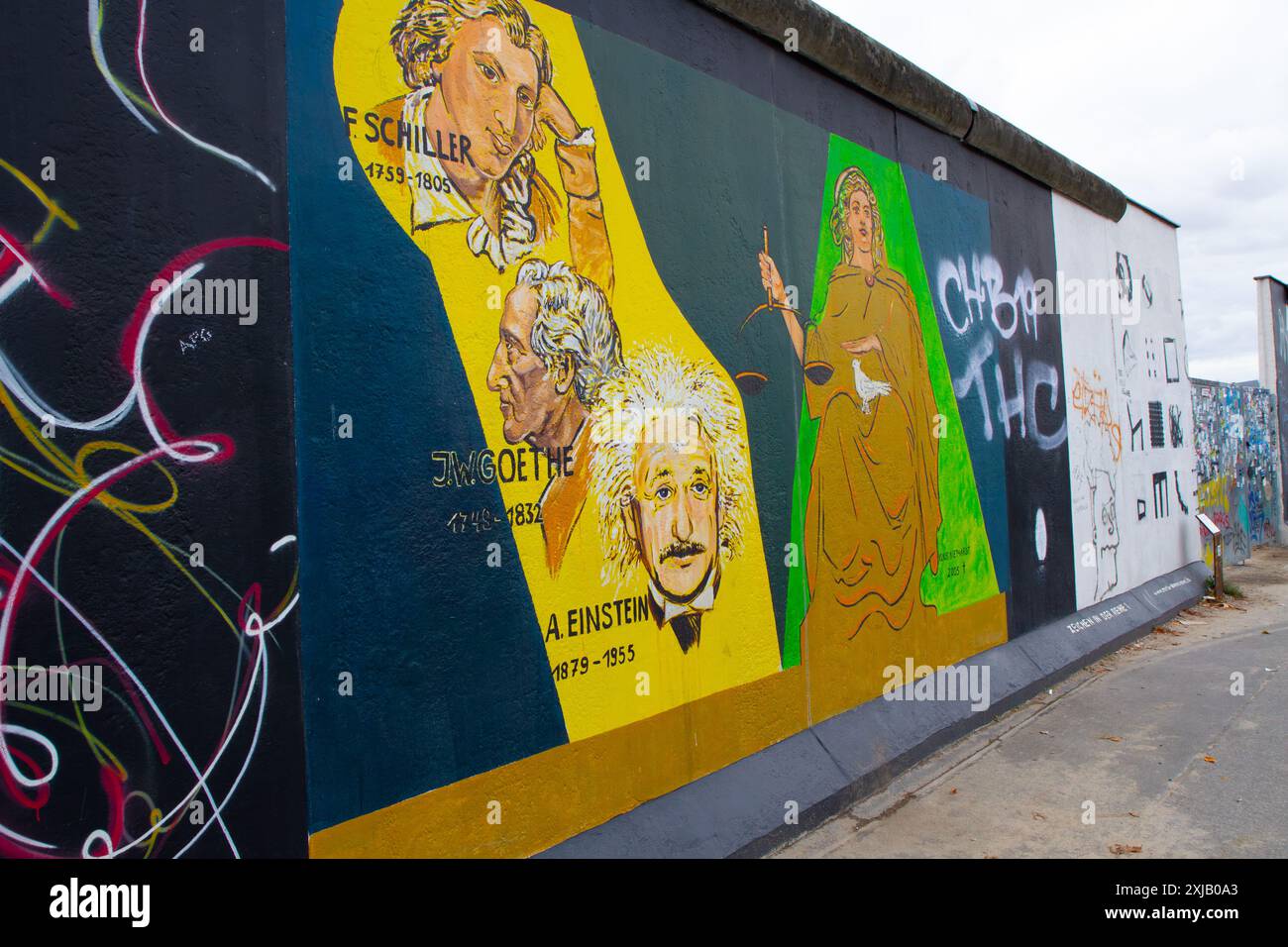 Graffiti art of Berlin Wall featuring famous Germans: Shiller, Goethe ...