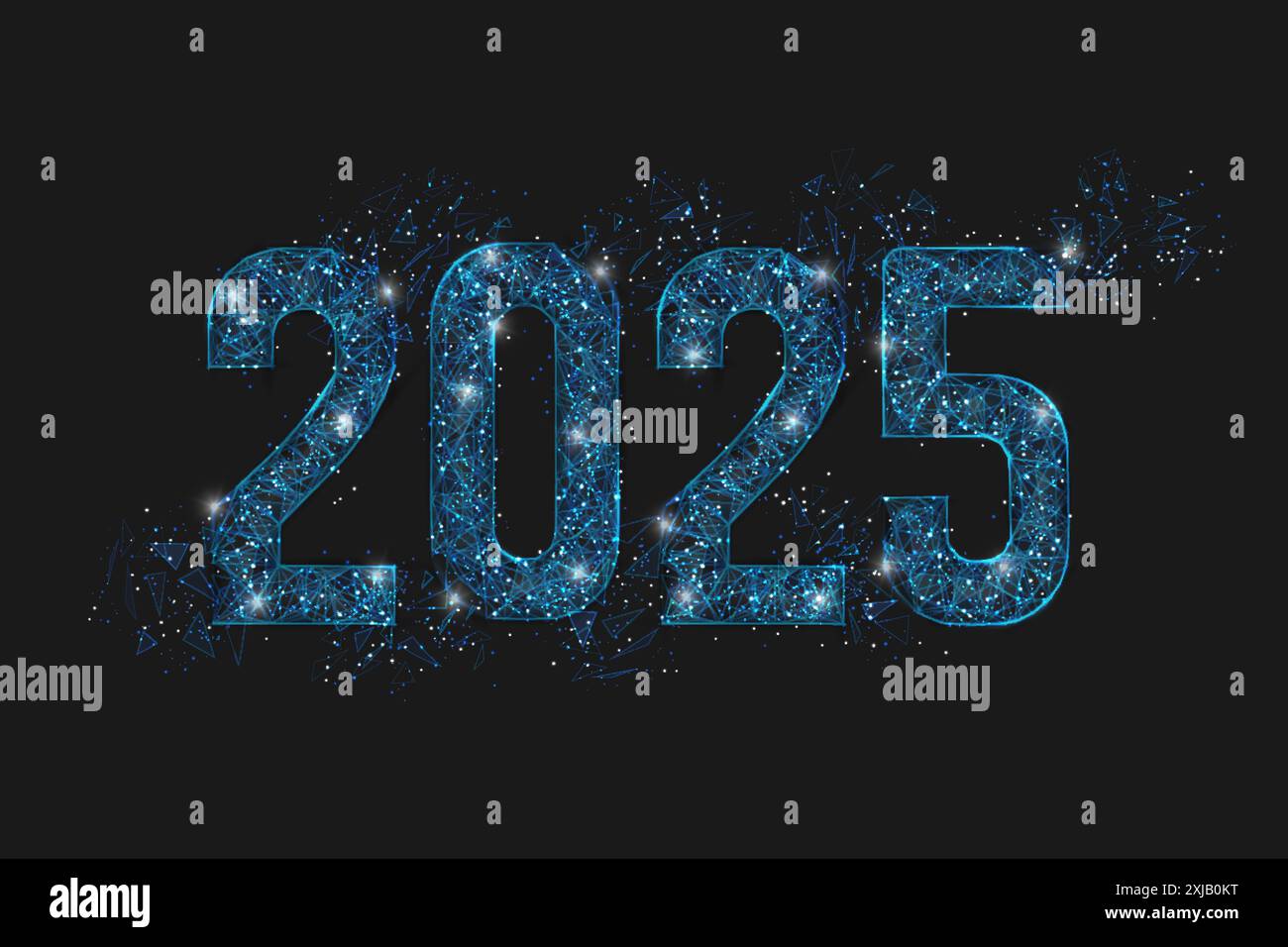 Abstract isolated blue image of new year number 2025. Polygonal low ...