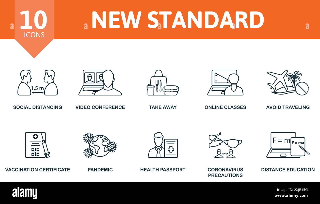 New Standard thin line icon set. Social Distancing, Video Conference ...