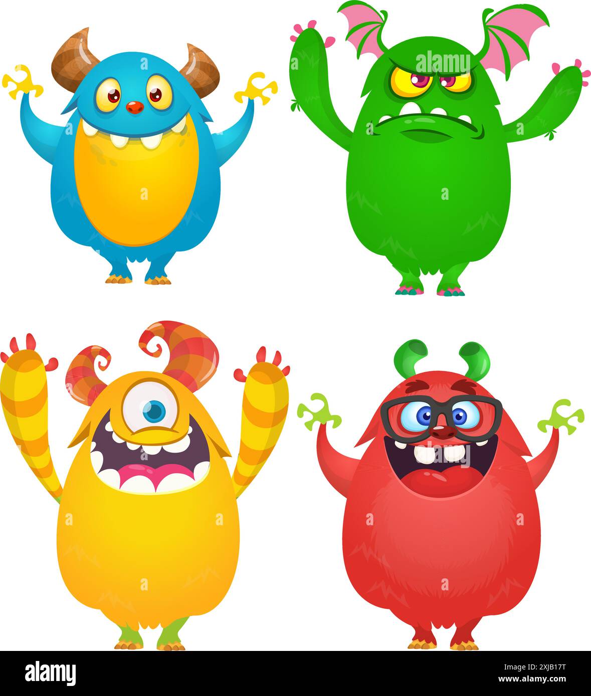 Cute cartoon Monsters isolated. Set of cartoon monsters: ghost, goblin ...