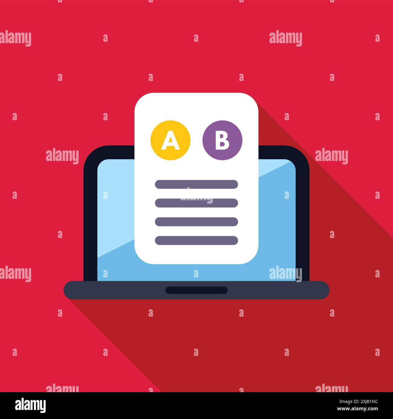 Laptop displaying an online exam with two answer options, a and b ...