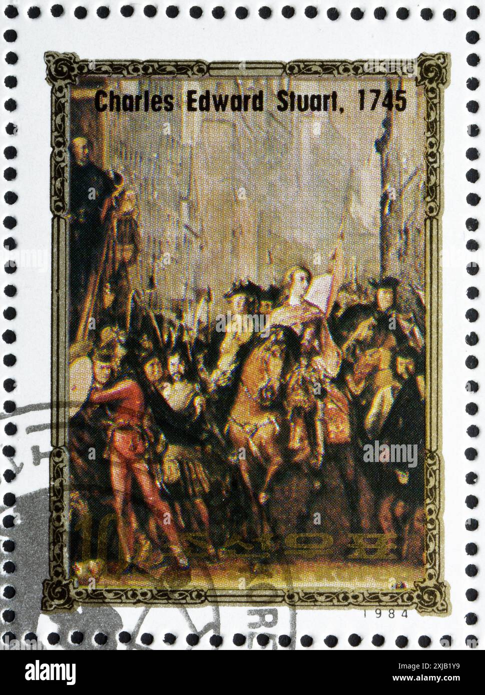 Cancelled postage stamp printed by North Korea, that shows Portraits of ...