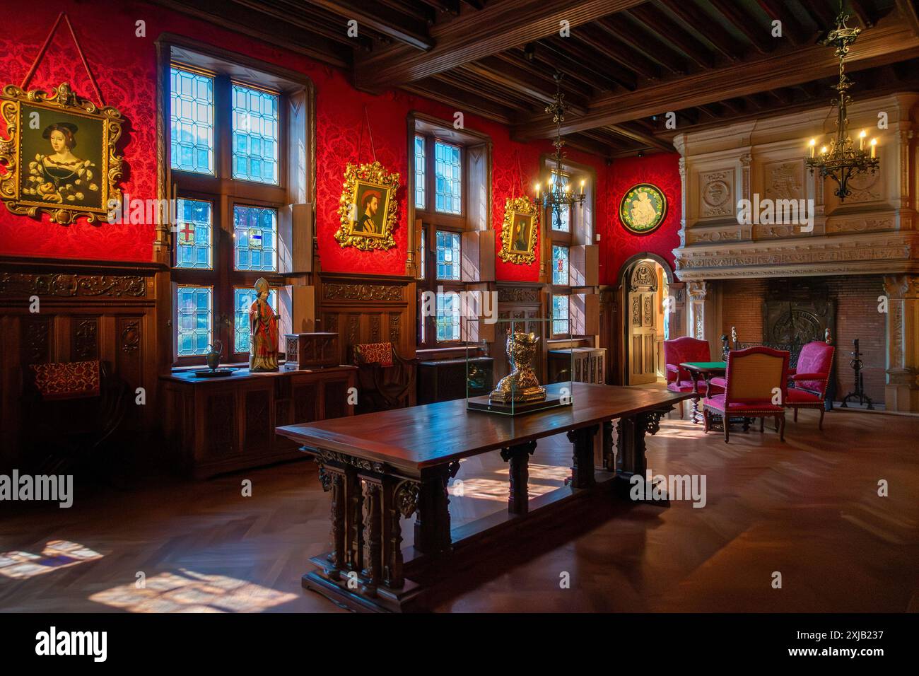 Interior of the Gallery in the Kasteel van Gaasbeek, medieval castle ...