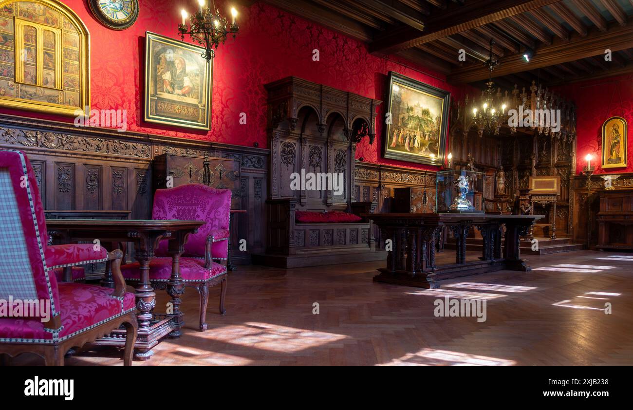 Interior of the Gallery in the Kasteel van Gaasbeek, medieval castle ...