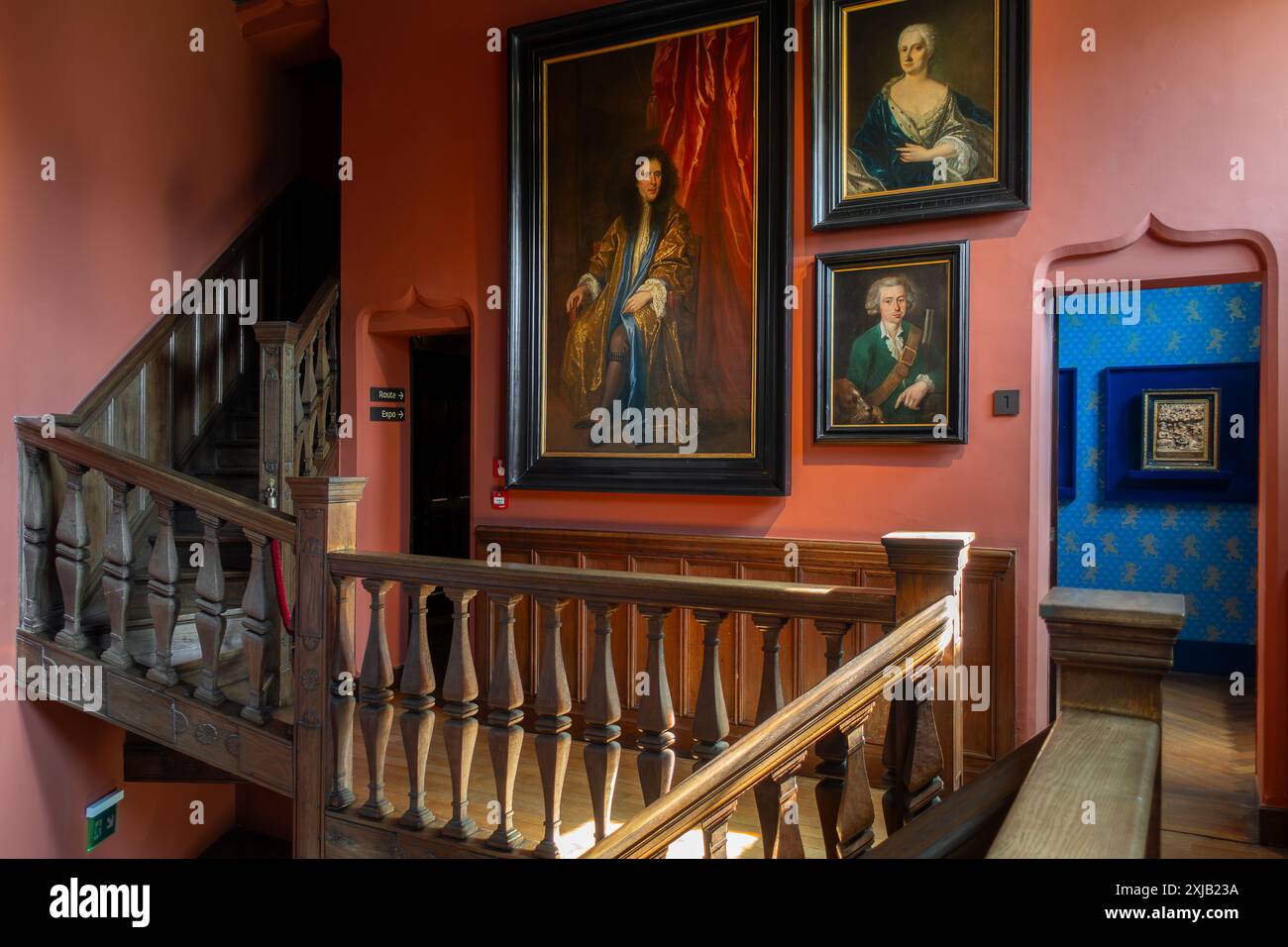 Painted portraits in the Egmond Staircase at Kasteel van Gaasbeek ...