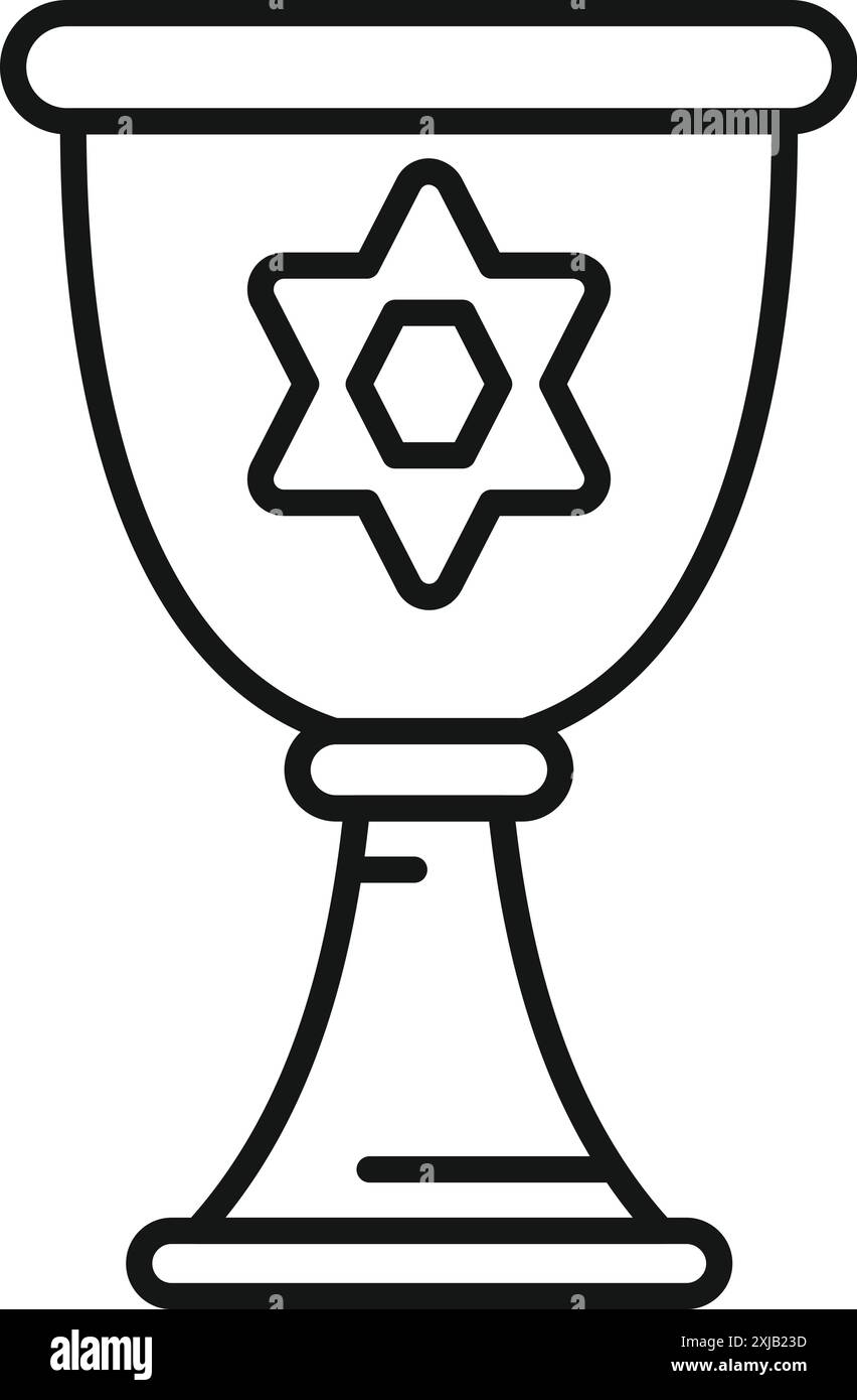 Line art drawing of a kiddush cup featuring the star of david, a ...