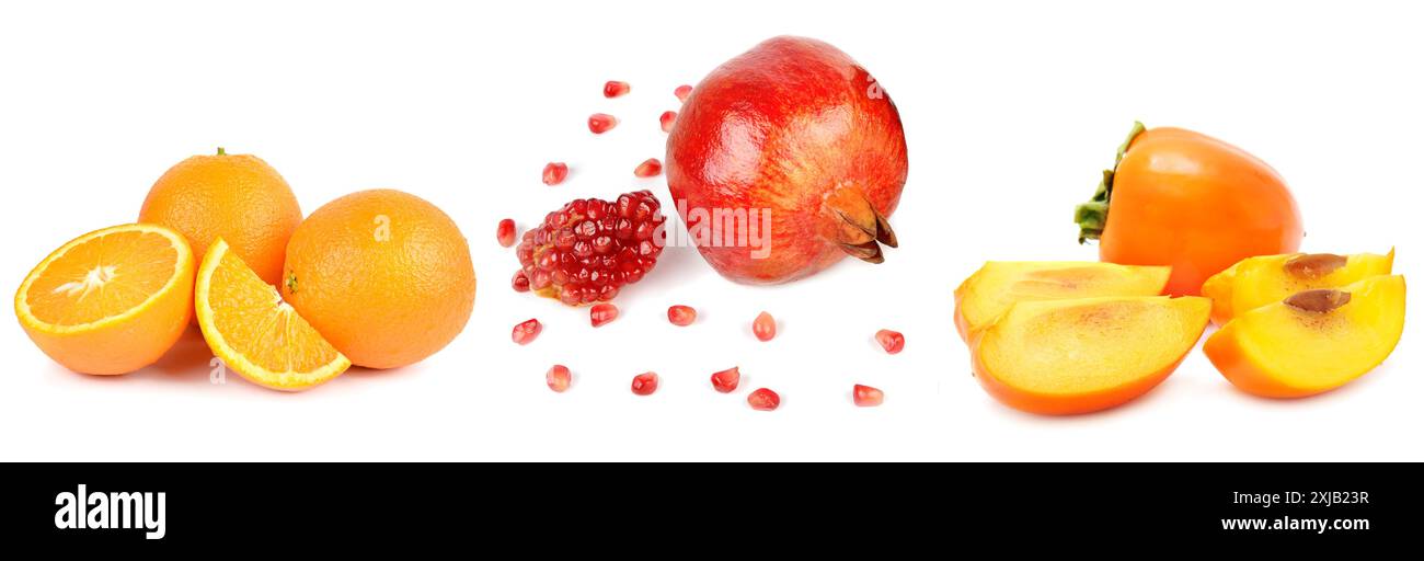 Collection fresh Fruits isolated on white background. Panoramic collage ...