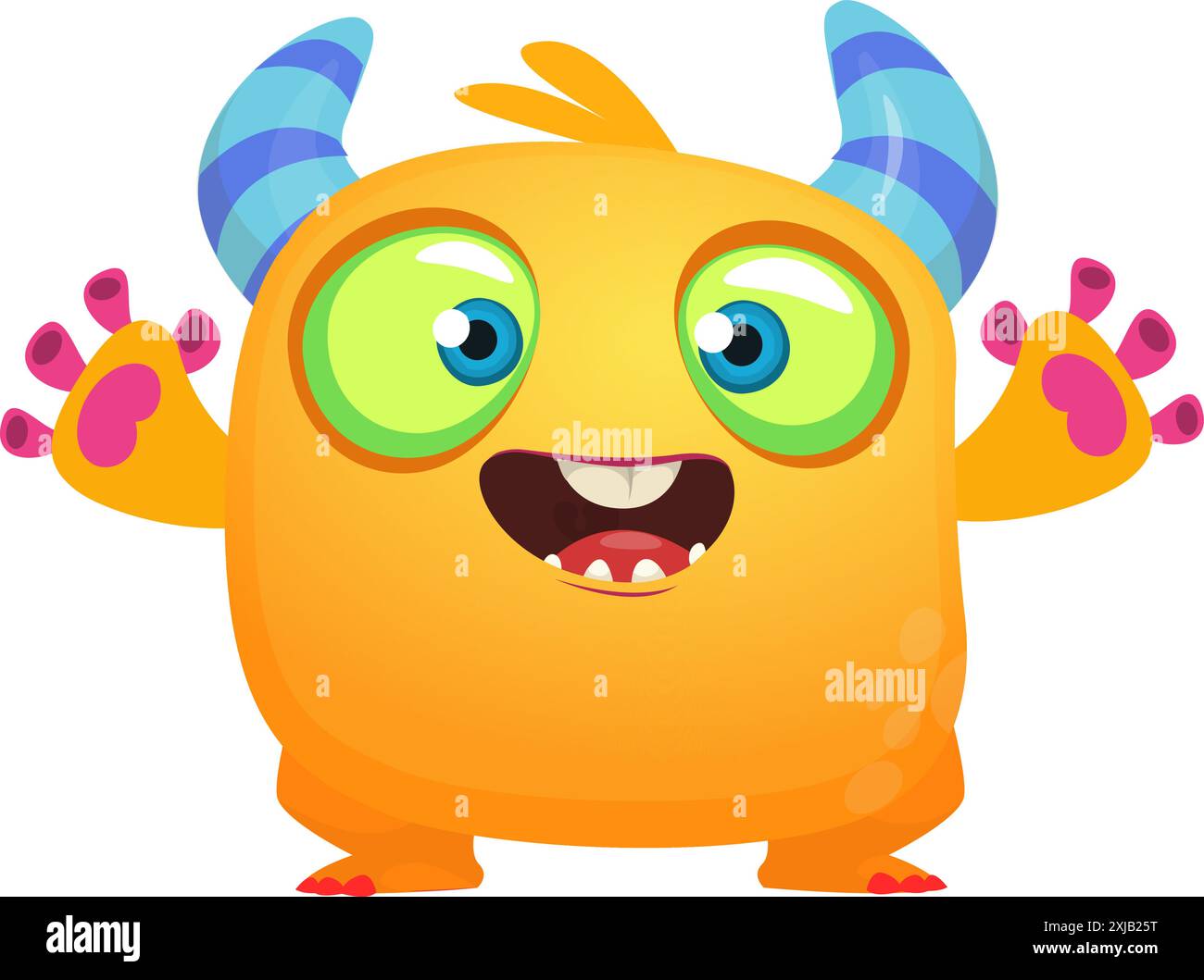 Happy cartoon monster waving hands. Halloween vector illustration ...