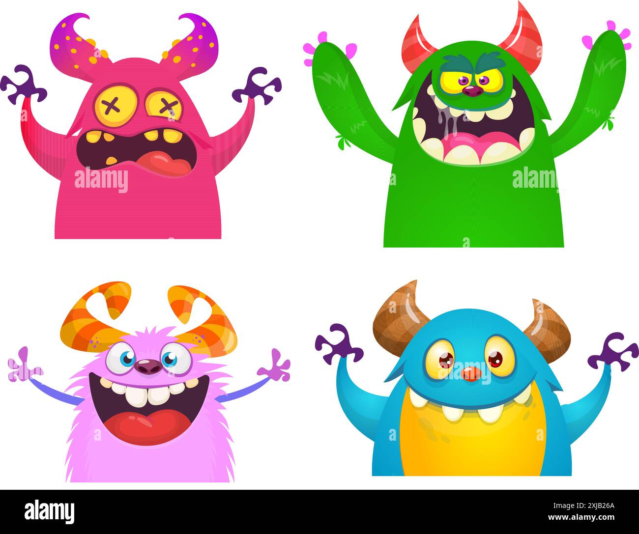 Cute cartoon Monsters isolated. Set of cartoon monsters: ghost, goblin ...