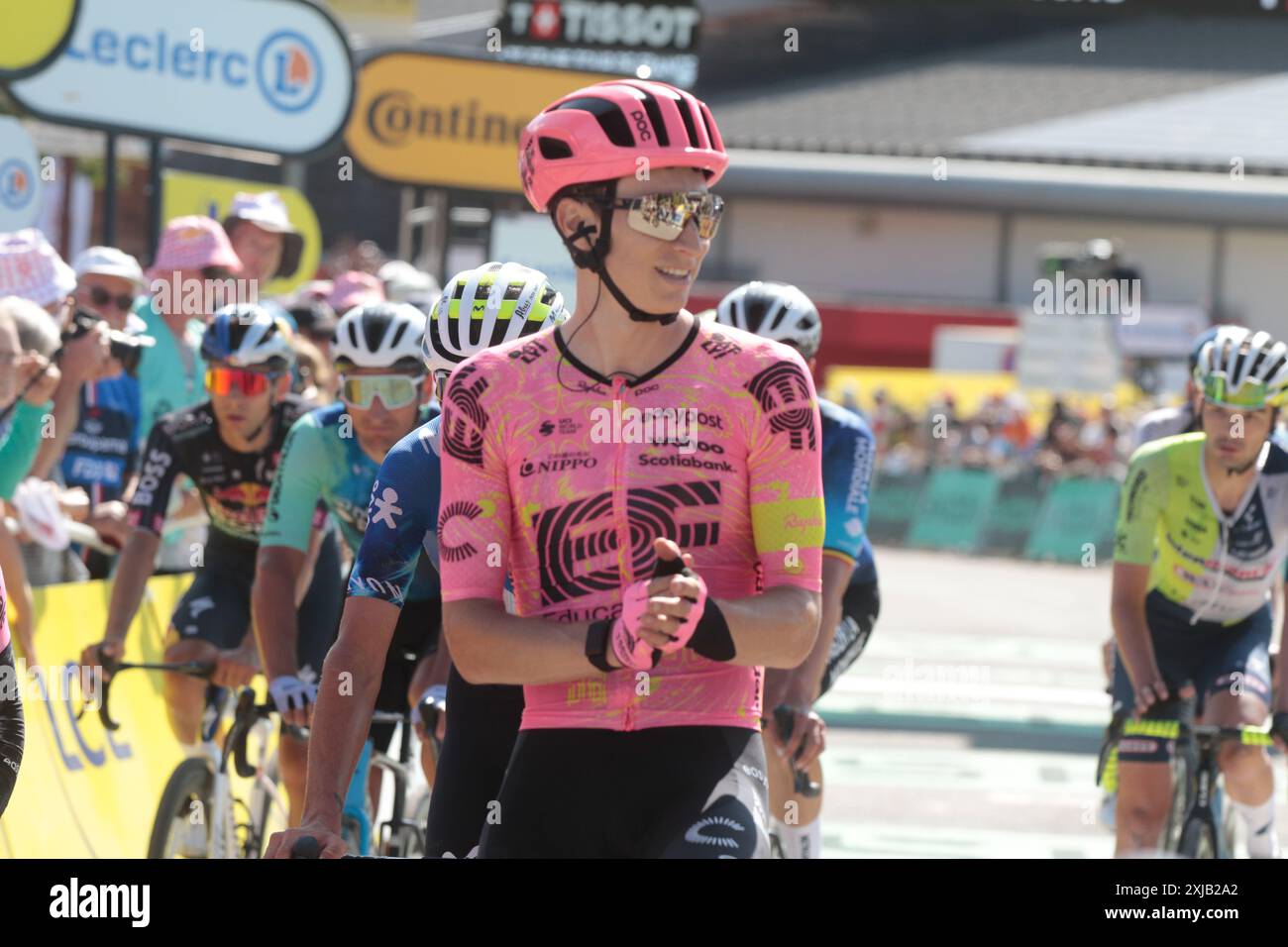 Neilson Powless USA applauds team mate carapaz on podium as he crosses ...