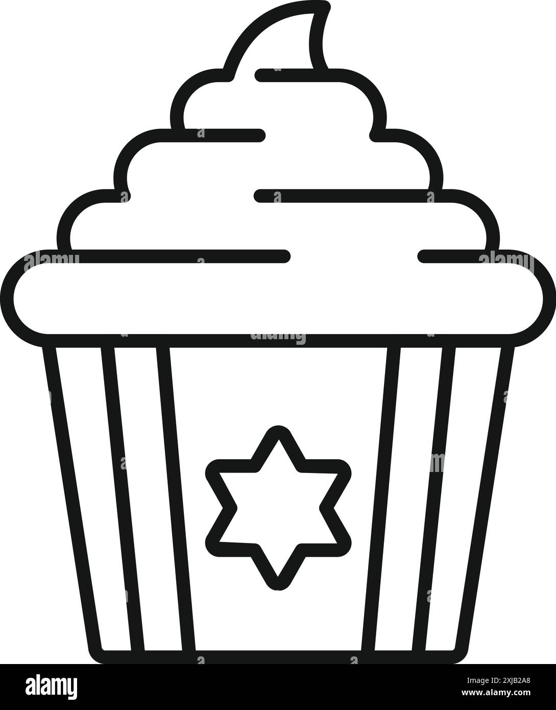 This line art icon represents a cupcake decorated with the star of ...