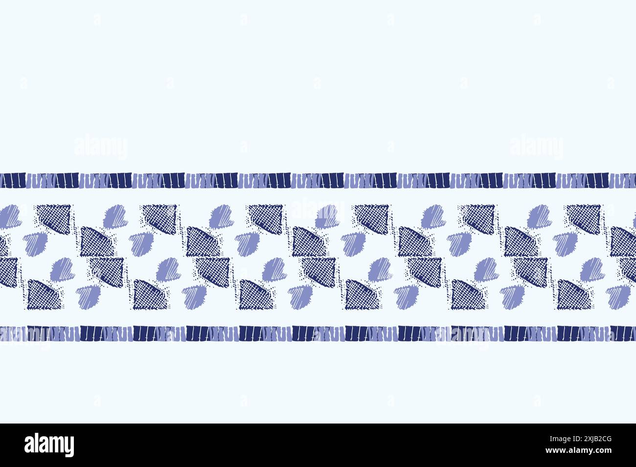 Indigo blue Japanese block print effect bordur. Seamless hand made ...