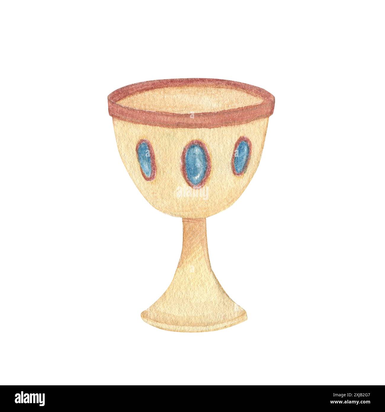 Watercolor illustration of golden medieval drink cup decorated with ...