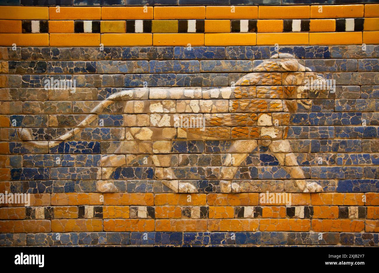 Close-up of a glazed brick wall of the Processional Way of Babylon ...
