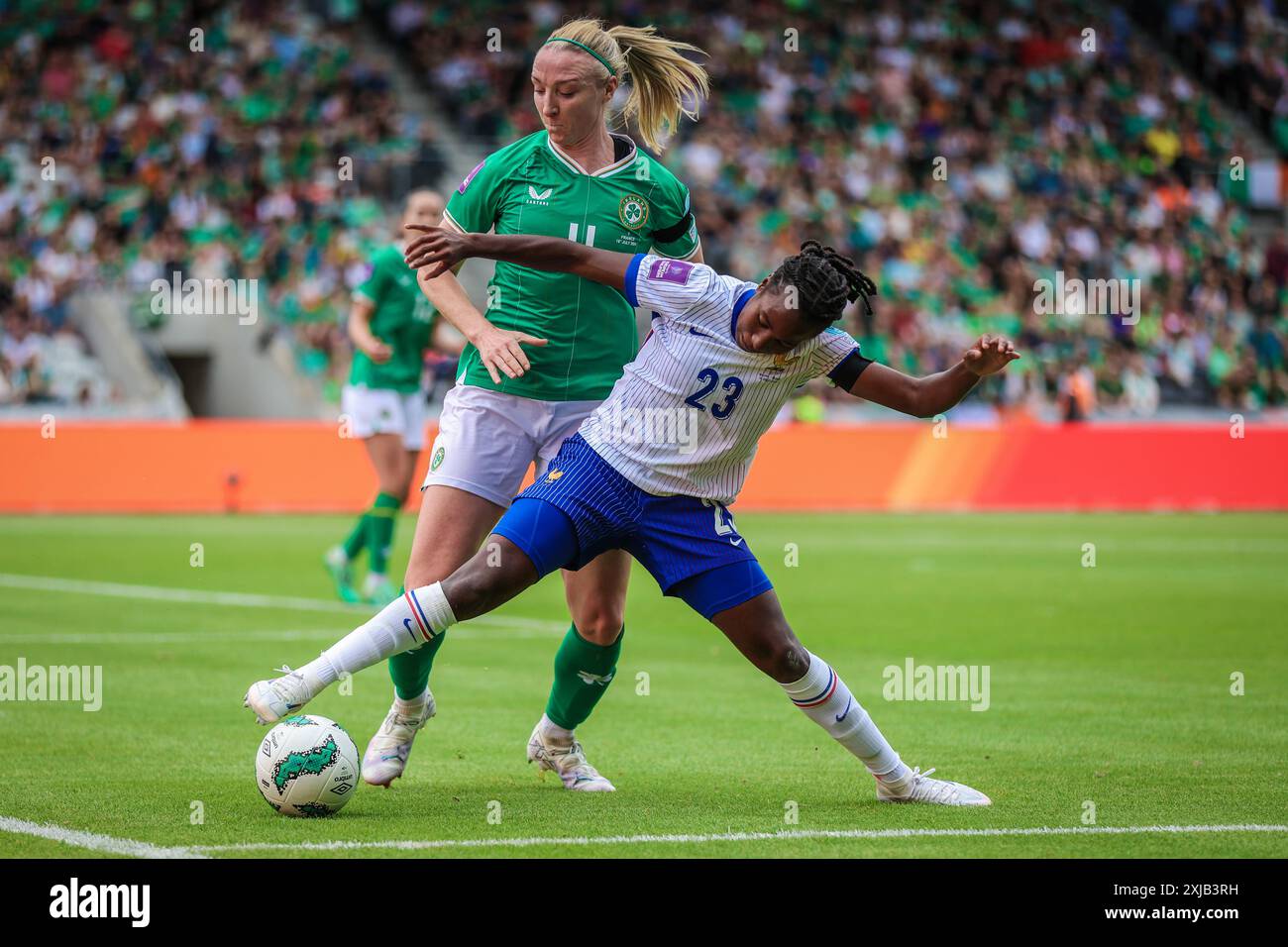 July 16th, 2024, Vicki Becho of France protects the ball from Louise ...