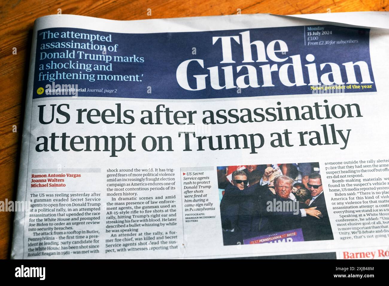 'US reels after assassination attempt on Trump at rally' Guardian ...