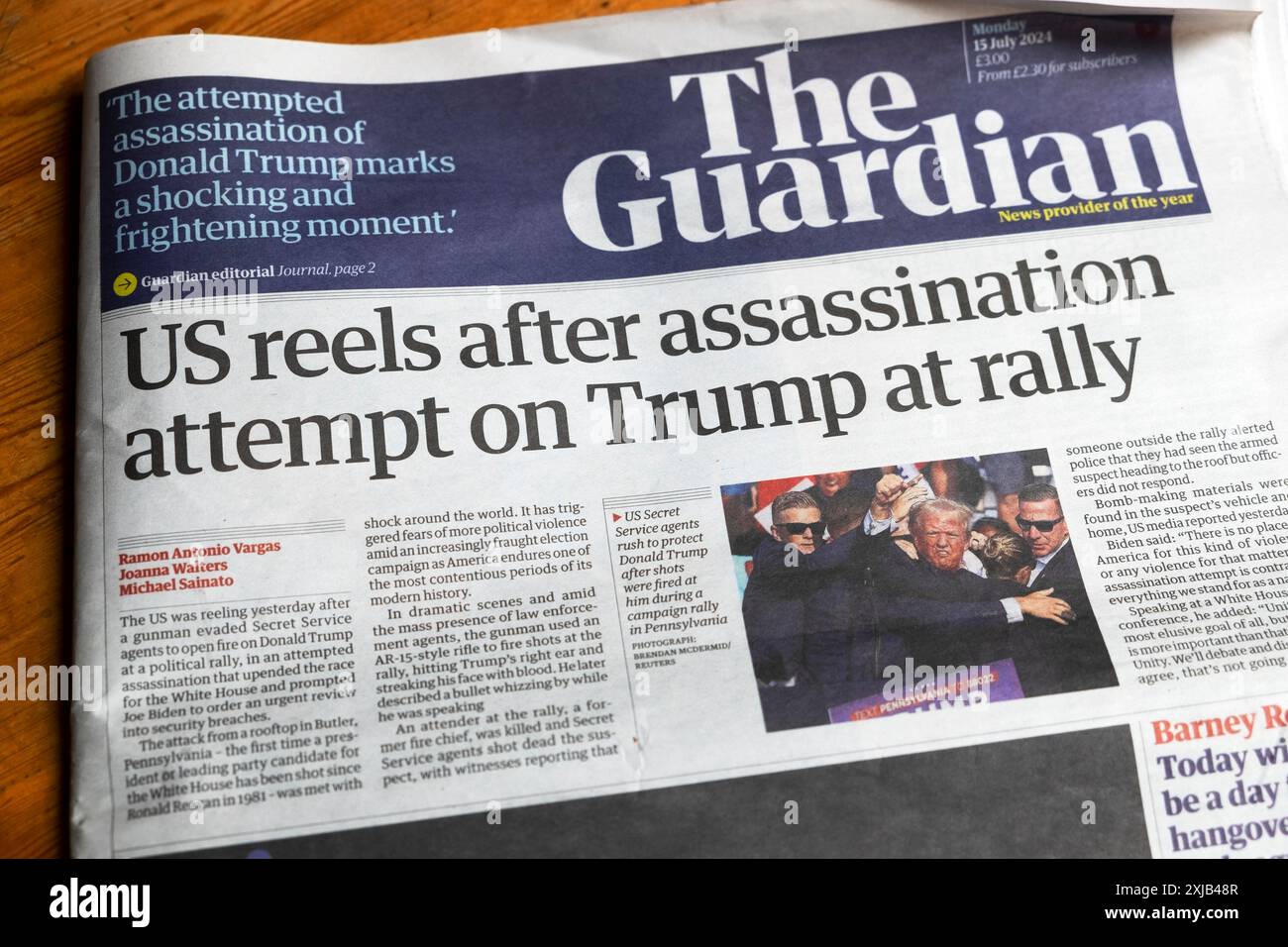 'US reels after assassination attempt on Trump at rally' Guardian ...
