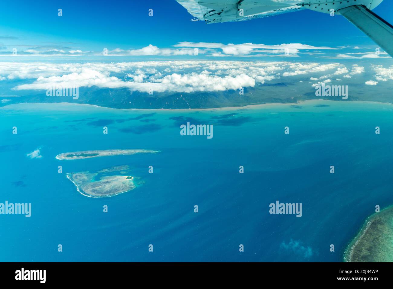 Aerial view on Great Barrier Reef on the way from Cairns to Lizard ...
