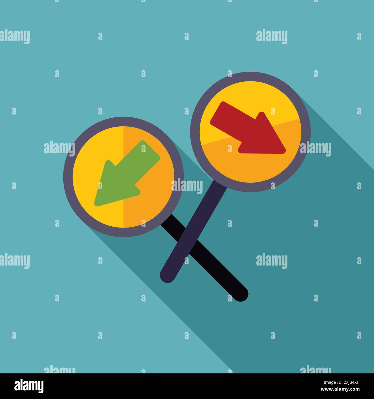 Two round road signs pointing different directions representing ...