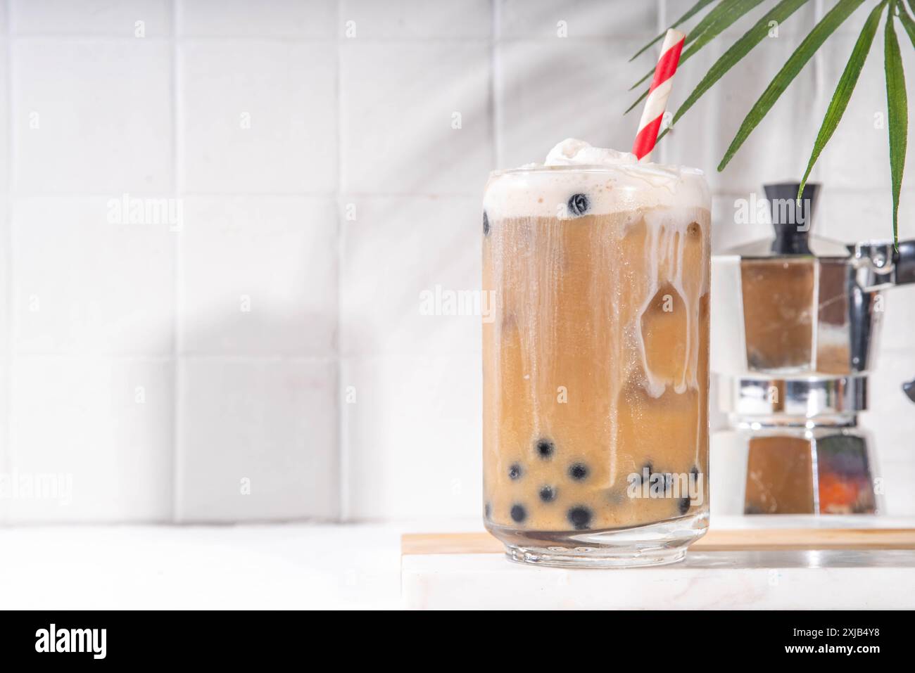 Classic boba bubble tea with tapioca pearls and whipped non-dairy ...