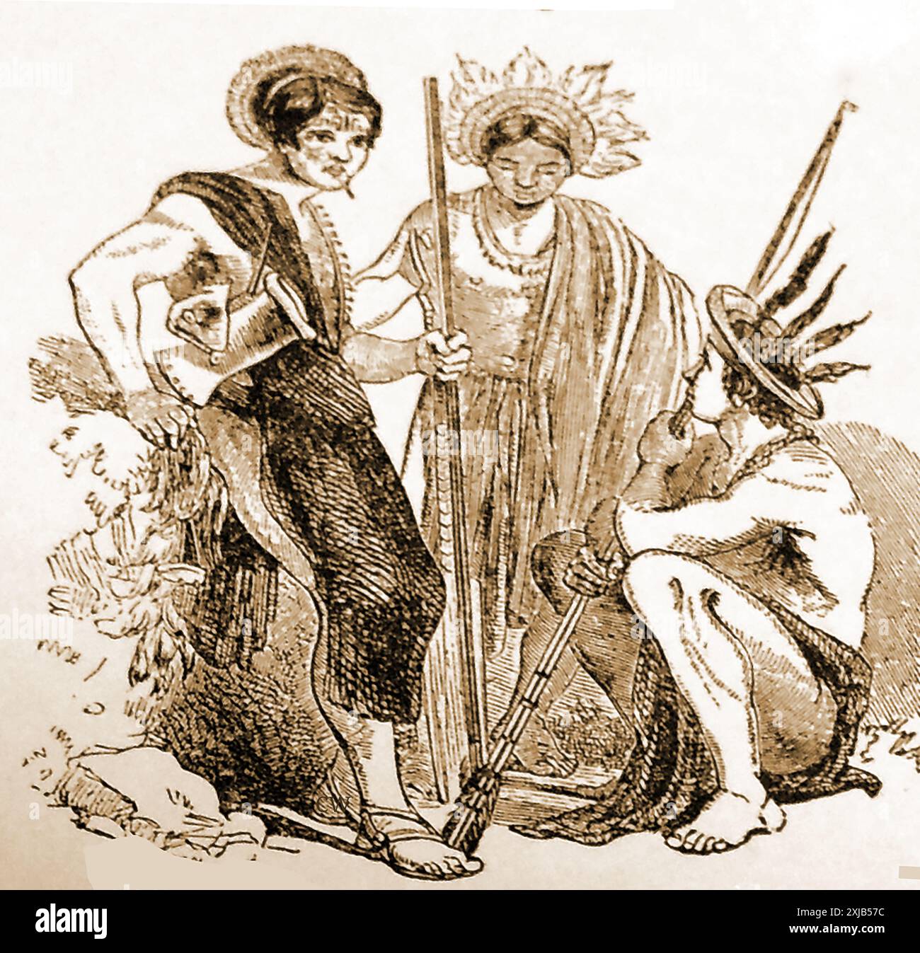 A 19th century illustration showing native Indians of Guiana (Guyana ...