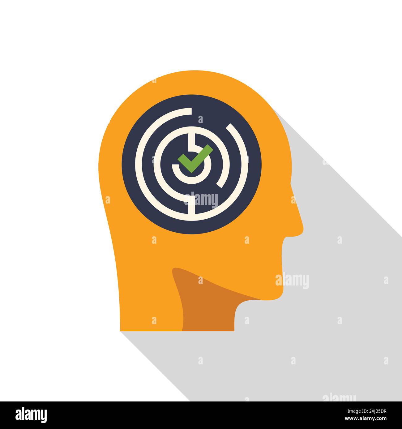 Human head silhouette containing a solved maze with a check mark in the ...
