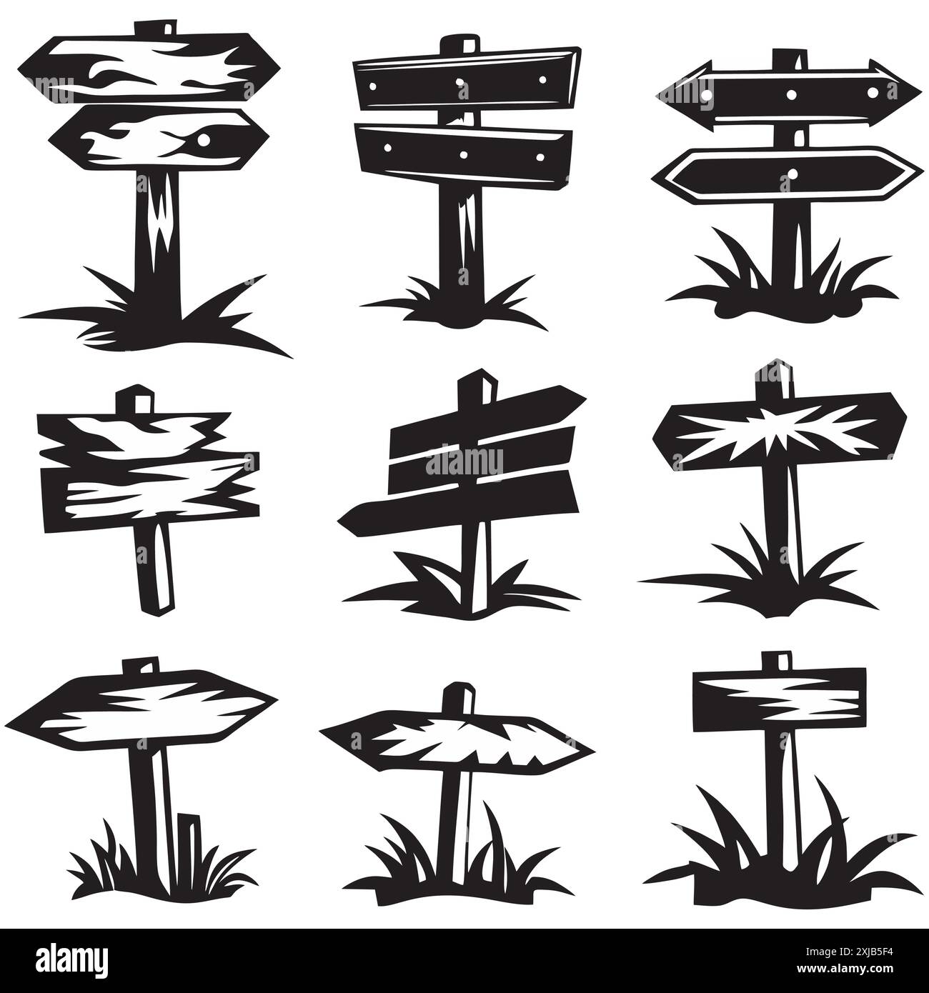 Street Wooden with grass Set Different types on white background Stock ...