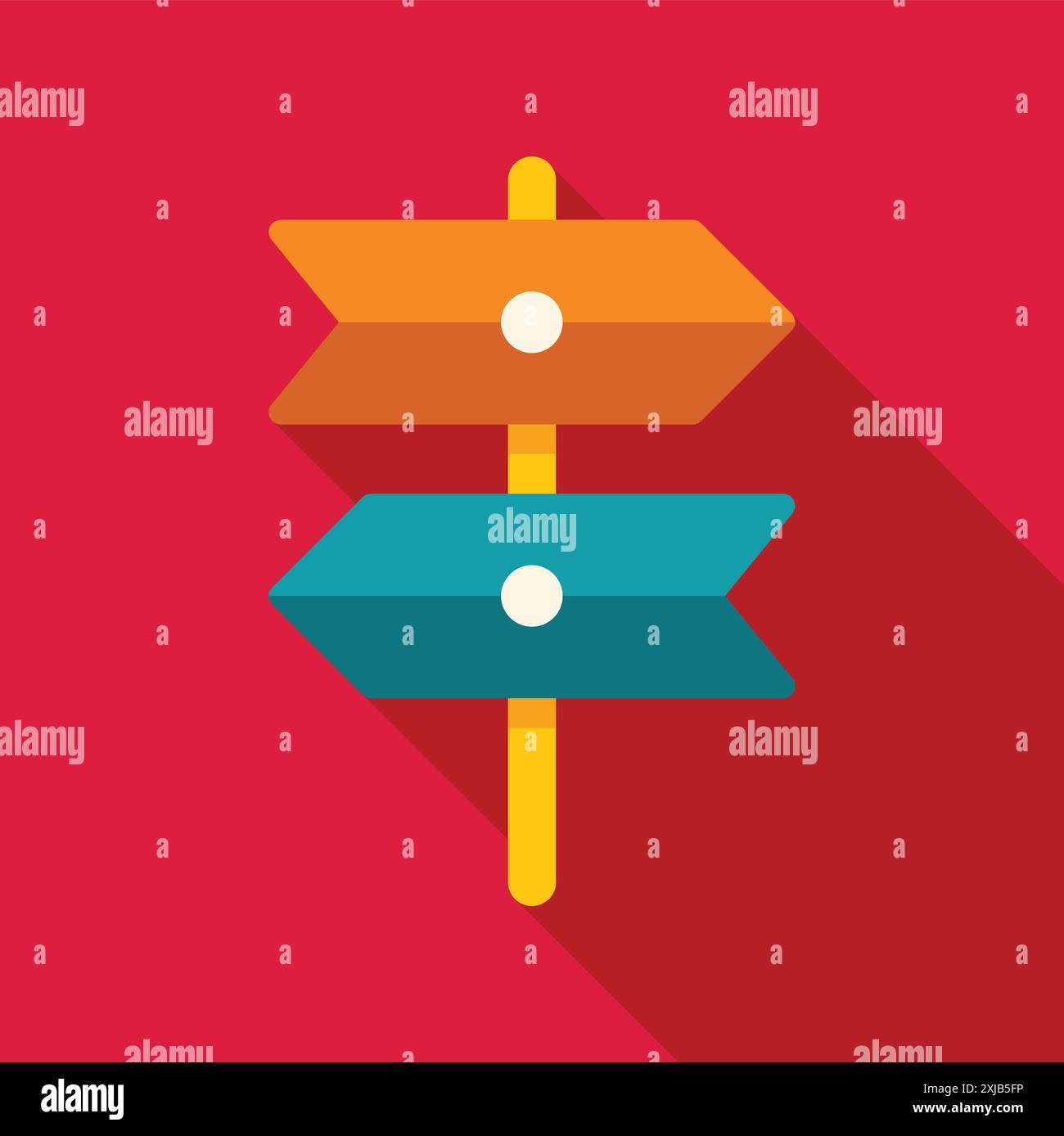 Colorful wooden signpost with two blank arrows pointing in opposite ...