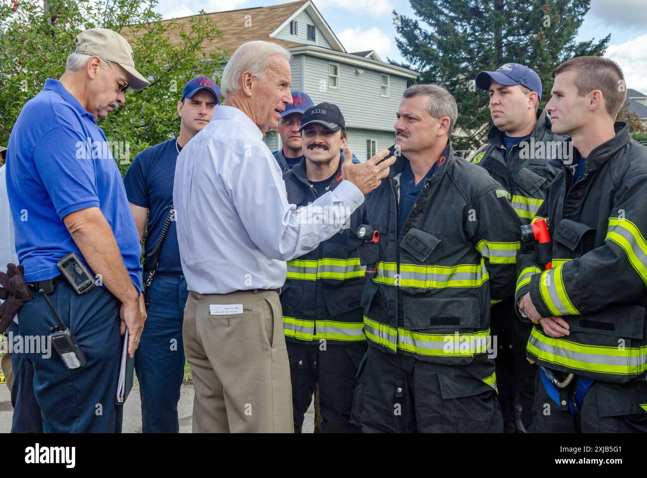 Duryea, PA -- Vice President Joe Biden visits with firefighters after ...