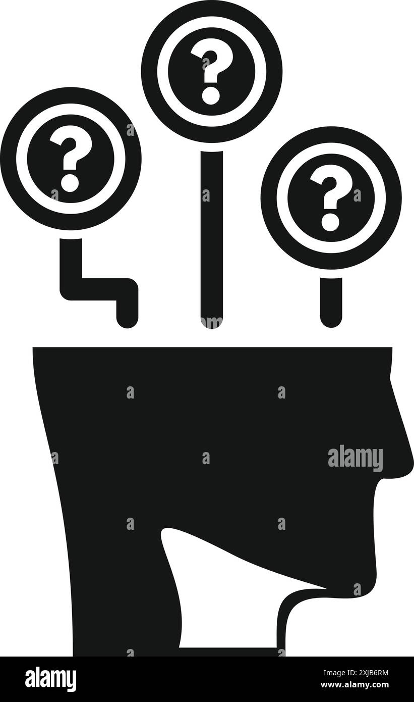 Silhouette of a human head with question marks symbolizing the generation of ideas Stock Vector ...