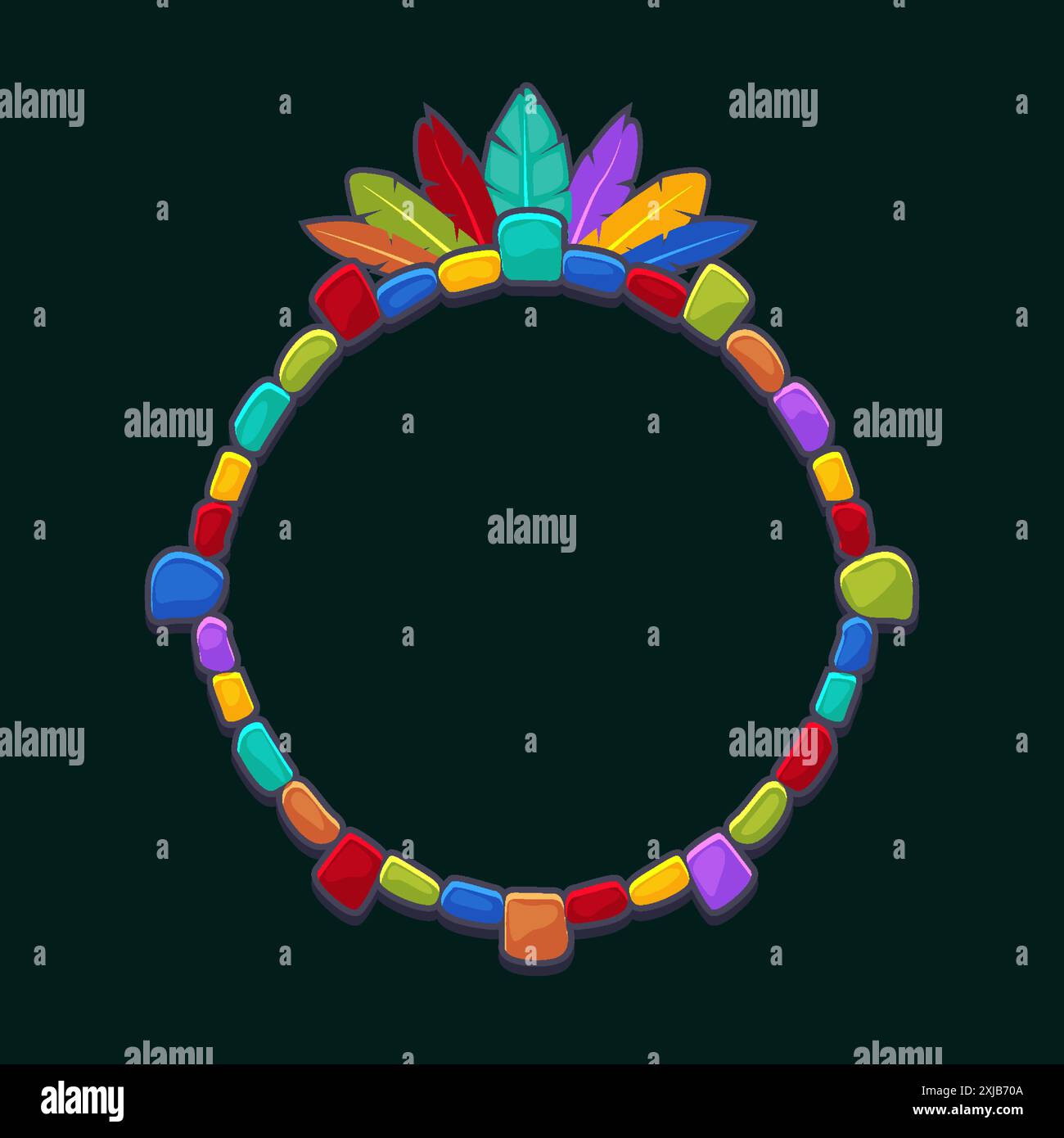 Maya or Aztec cartoon game frame. Round-colored stone frame. Empty ...