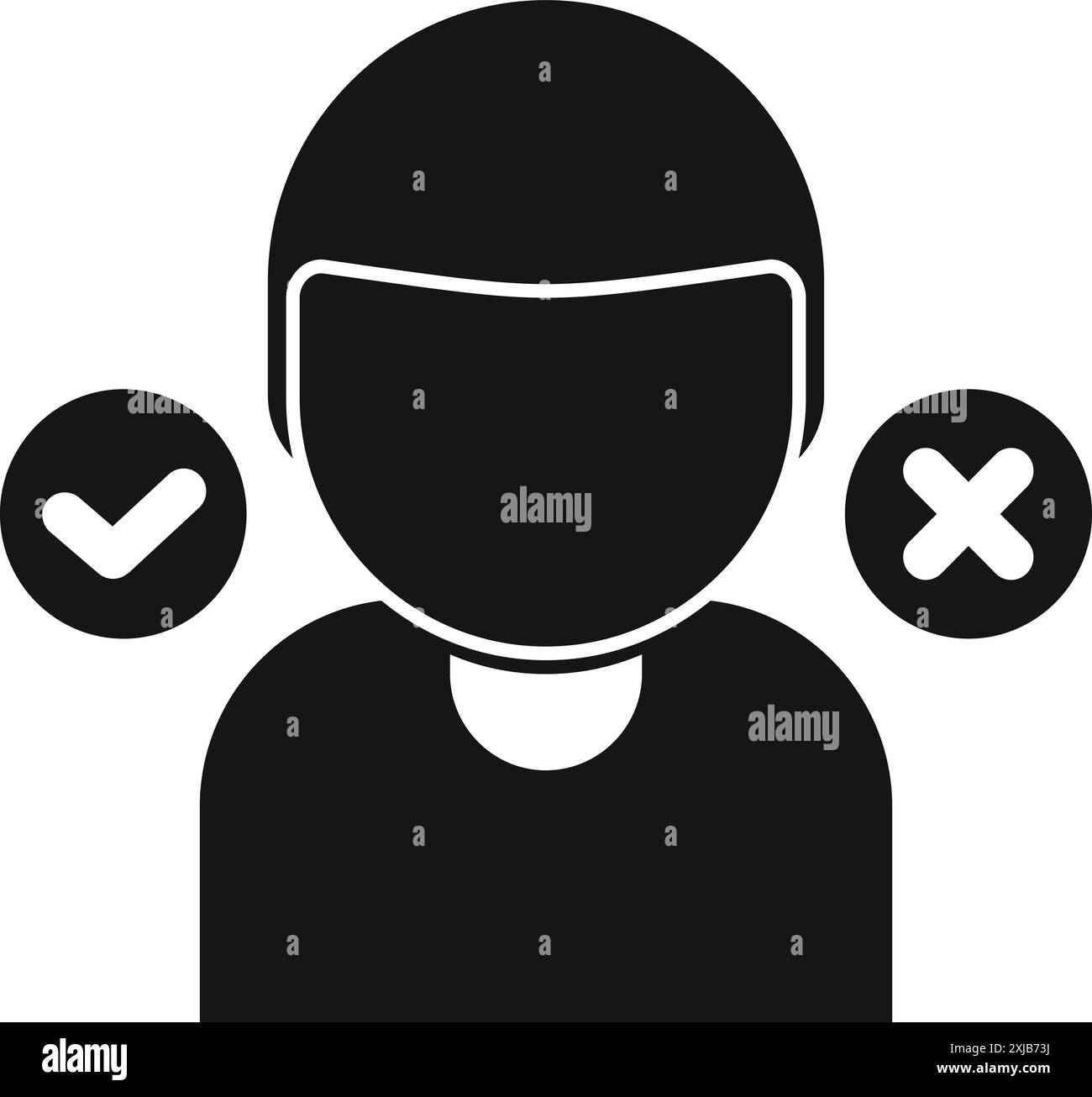 Silhouette of a person deciding between a check mark and a cross mark ...