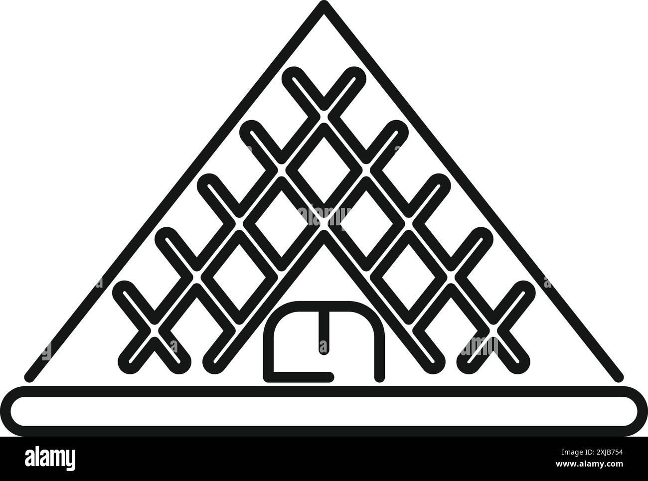 Line drawing of the louvre museum building with its iconic glass ...