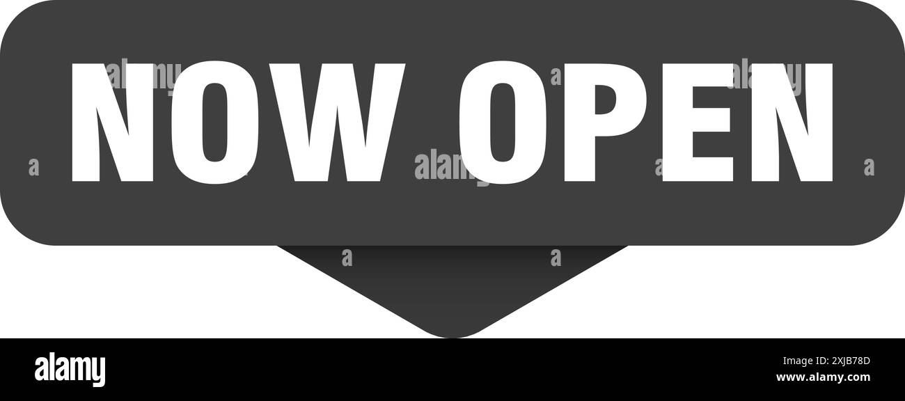 now open sticker. now open sign on transparent background. rectangular ...