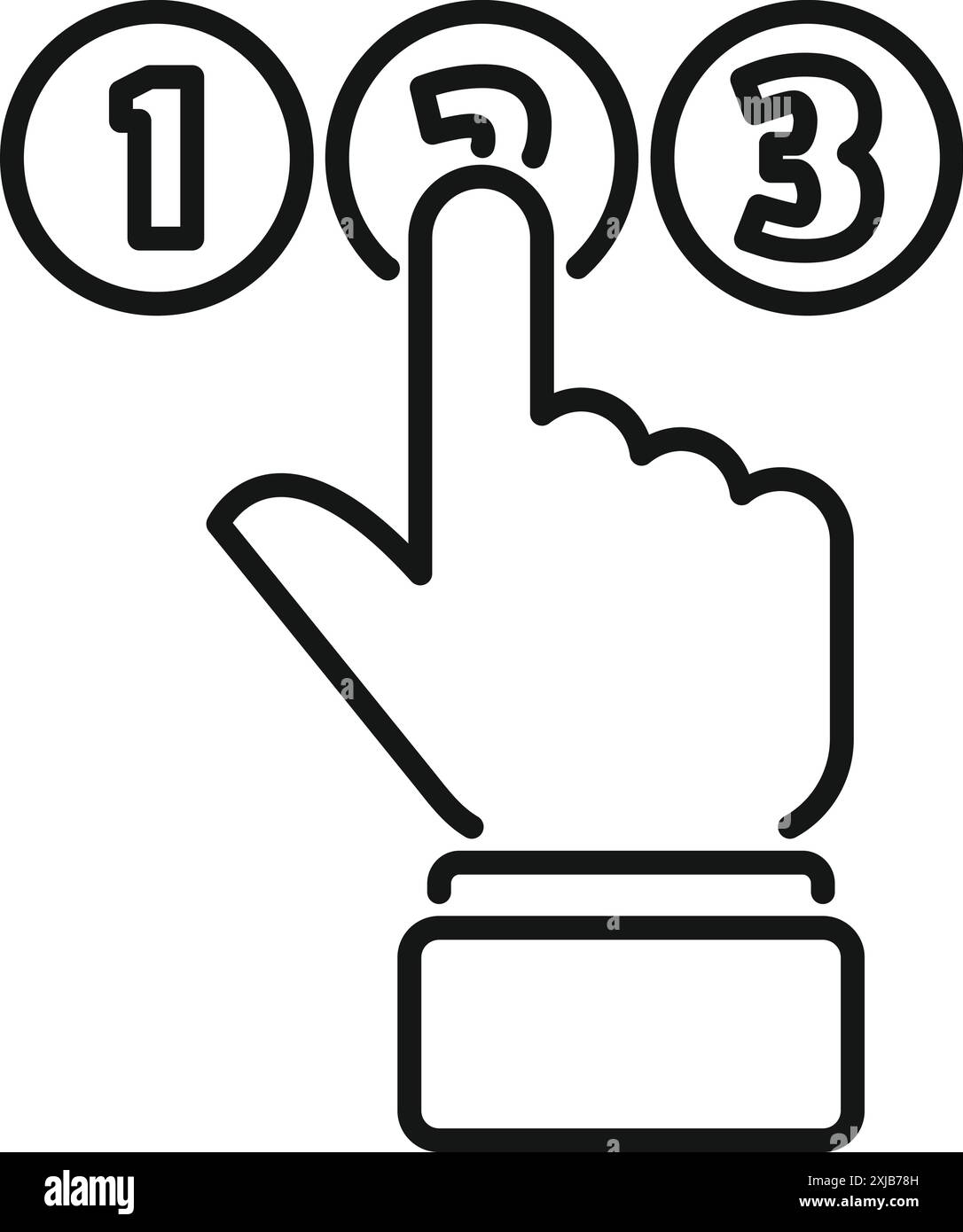 Hand is pressing a button numbered two from a list of three Stock ...