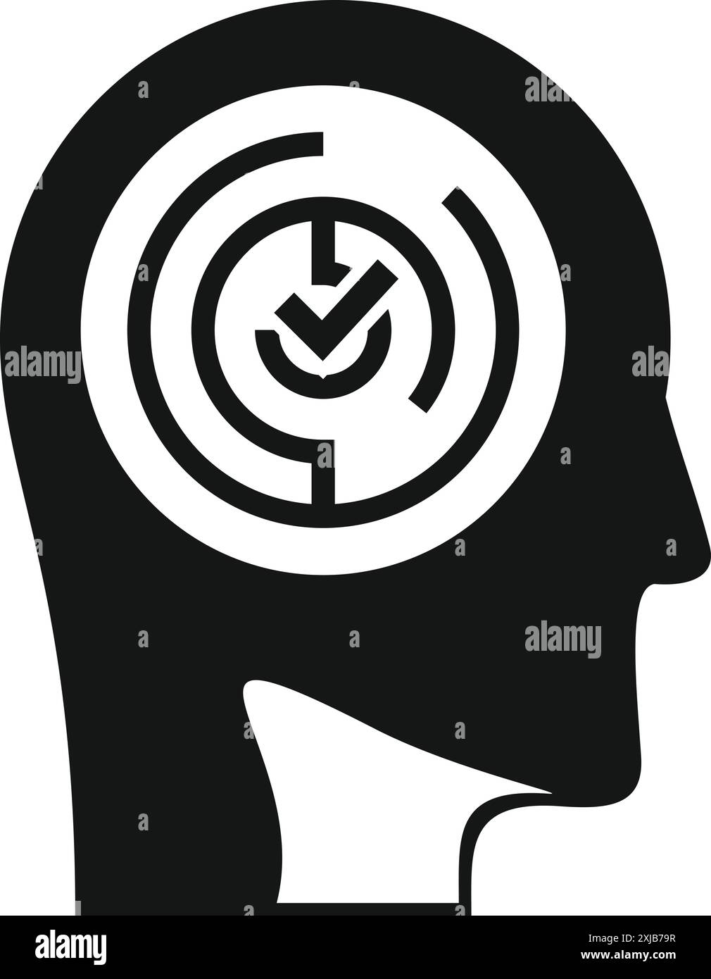 Black silhouette of a human head containing a check mark, representing ...